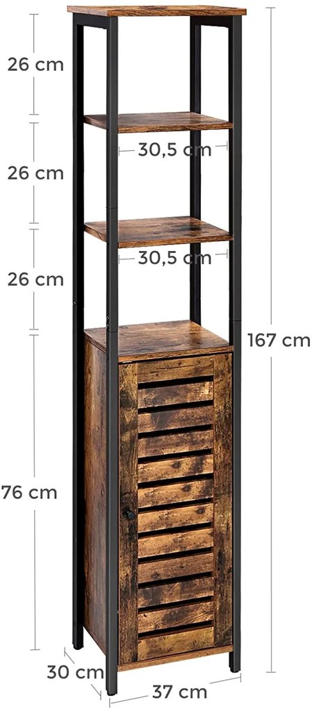 VASAGLE Úzká skříňka hnědá industriální 37 x 167 x 30 cm