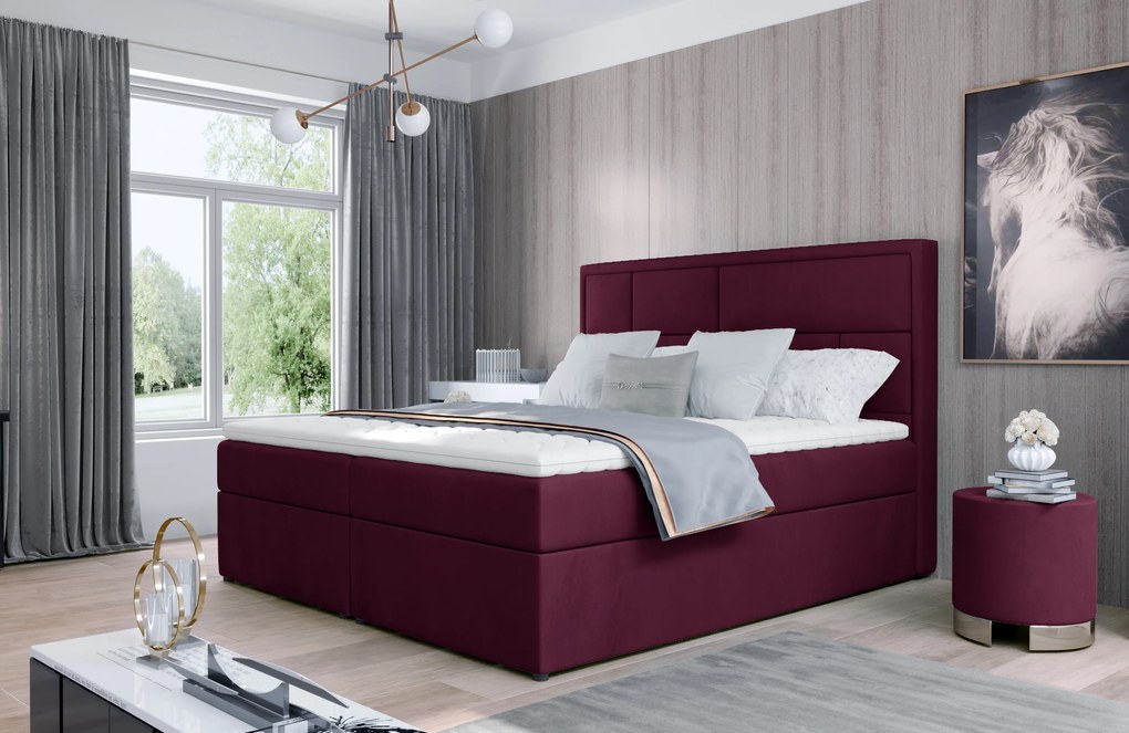 Kvalitní box spring postel Meredit 180x200, vínová Velvet