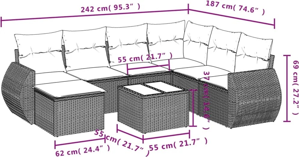 8dílná zahradní sedací souprava s poduškami béžová polyratan 3254046