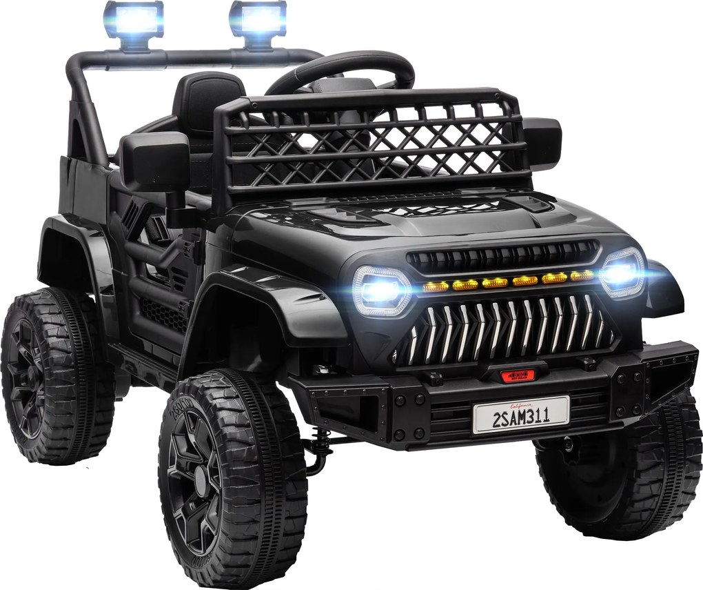 Dětské elektrické auto AIYAPLAY pro děti od 3 let - 12V baterií, dálkově ovládané, nastavitelná rychlost, USB, světlomety, klakson, černé | Aosom