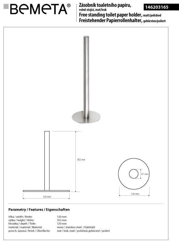 Bemeta Design NEO: Držák toaletního papíru, rezervní, nerez, mat - 146203165