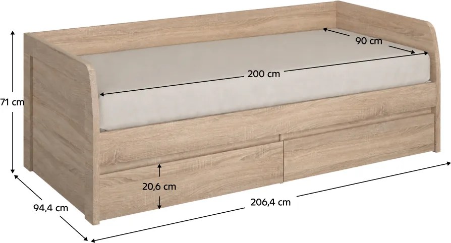 Postel 2S, 90x200, dub sonoma, NORTY TYP 28