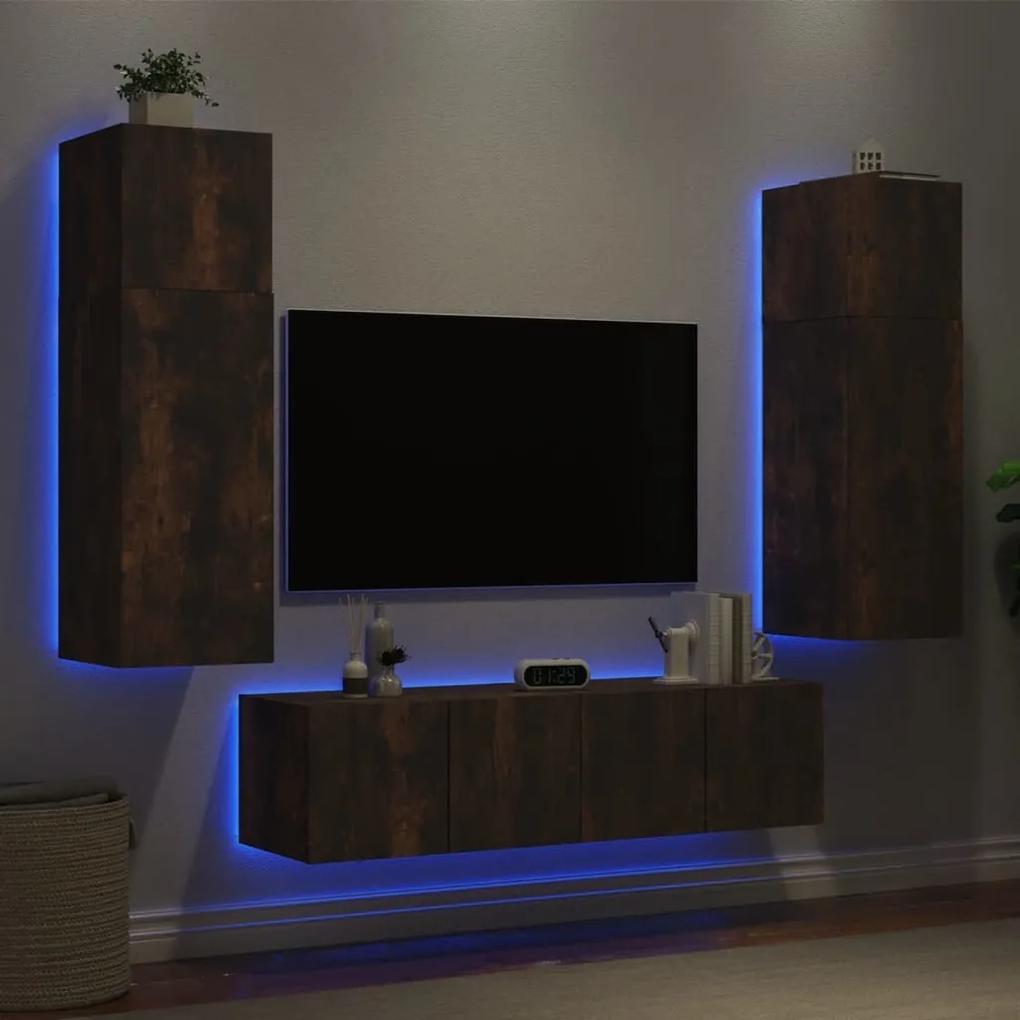 vidaXL 6dílná obývací stěna s LED osvětlením kompozitní dřevo [3216836] Barva: Černá