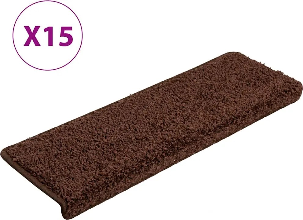 Schodové rohože 15 ks 65 x 21 x 4 cm hnědé s obdélníkovým okrajem 134578