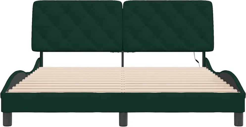 Rám postele s LED bez matrace tmavě zelený 160 x 200 cm samet 3213864