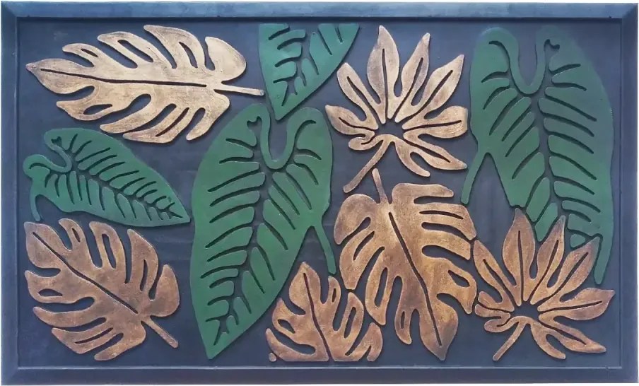 Gumová rohožka Listnatá symfonie, 75 x 45 cm – zeleno-bronzová, do domu a na terasu, odolná, florální motiv