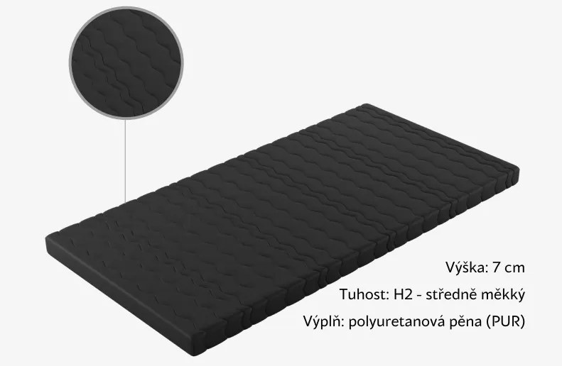 Wersal Topper Black 140 x 200 x 7 cm - PUR pěna