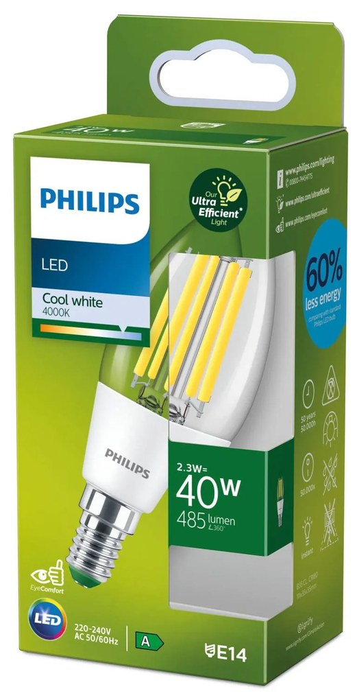Philips E14 LED svíčka C35 2,3W 485lm 4 000K čirá