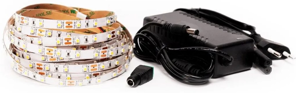 LED pásek 4,8Wm 12V bez krytí IP20 5 metrů + adaptér 36W Barva světla Denní bílá 07106