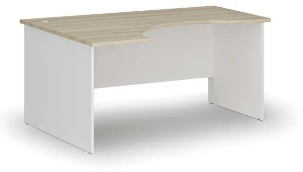 Ergonomický kancelářský pracovní stůl PRIMO WHITE, 1600 x 1200 mm, levý, bílá/dub přírodní