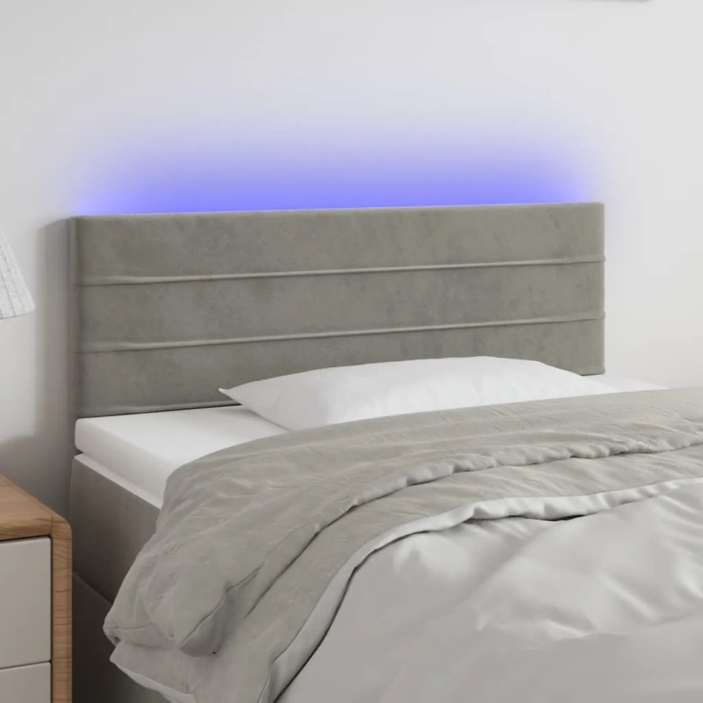 Čelo postele s LED světle šedé 90x5x78/88 cm samet 3121788