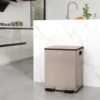 HOMCOM kuchyňský odpadkový koš 2 přihrádky 2 x 20 l, nerez, víko se systémem Soft-Close, 45,8x36x51,6 cm, zlatý