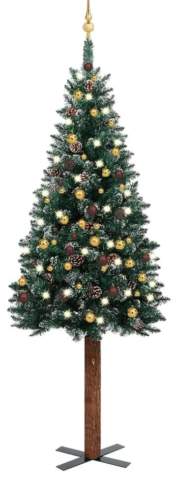 3077817 vidaXL Úzký vánoční stromek s LED diodami a sadou koulí zelený 210 cm
