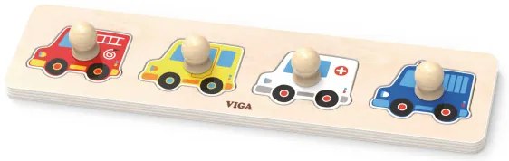 Dřevěná vkládačka s úchyty Viga 44535 autíčka