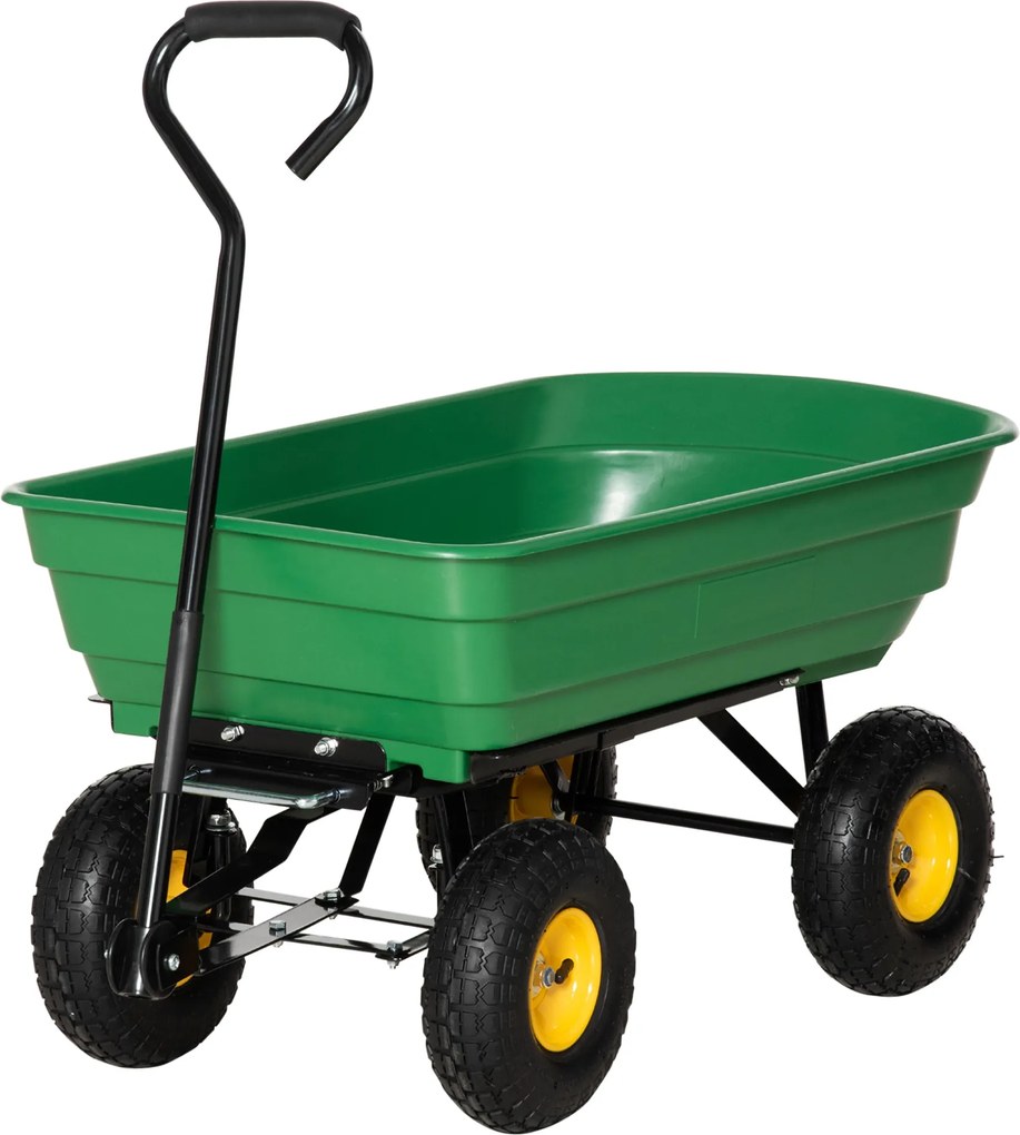 Outsunny Zahradní Vozík - 75 L Kapacita, 200 kg Nosnost, Transportní Vozík na Pláž se Zatížením a 4 Nafukovacími Koly Zelený | Aosom