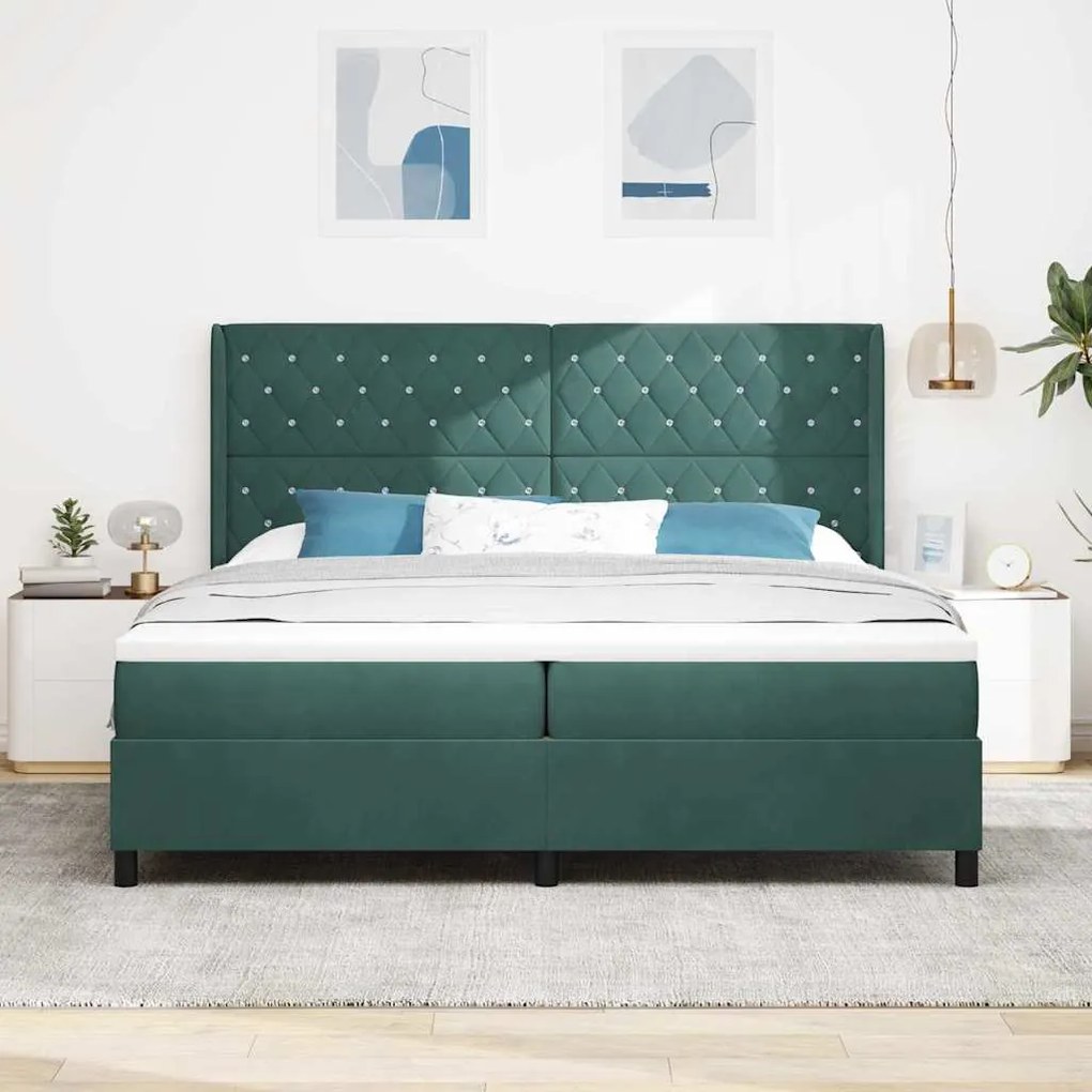 Postel s boxspringem s matrací Tmavě zelená 200 x 200 cm samet 3341975