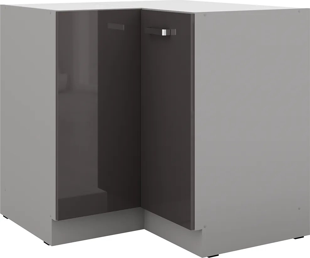 GREY gr | dolní skříňka 90x90 DN 2F rohová s policí | 90x90 cm | světle šedá/tmavě šedá lesk
