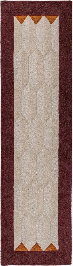 Vínový/v přírodní barvě ručně tkaný vlněný běhoun 60x230 cm Apex Border Wool – Flair Rugs