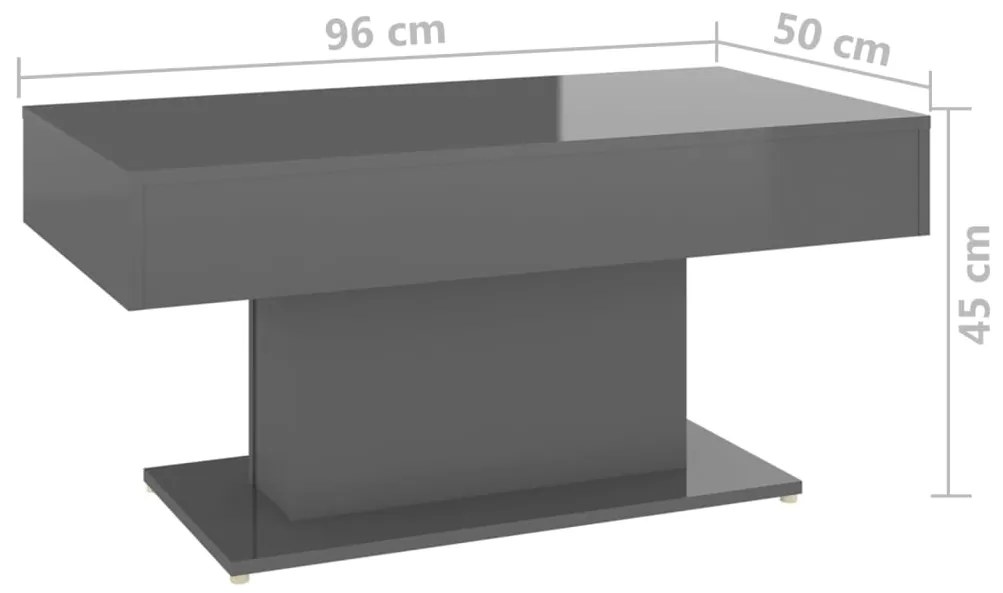 vidaXL Konferenční stolek šedý vysoký lesk 96 x 50 x 45 cm dřevotříska