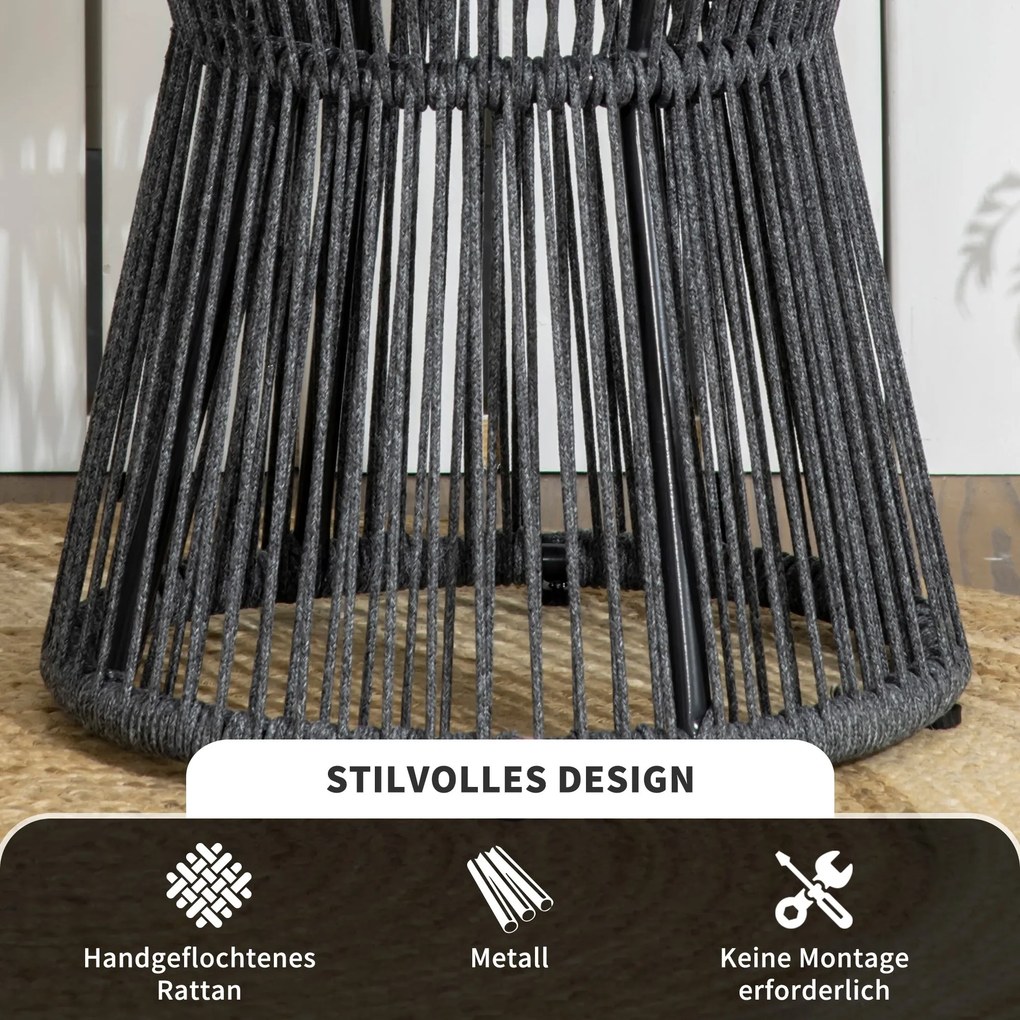 Outsunny Ratanový Skleněný Stolek, Bistro Stolek, Kávový Stolek s Plastovým Vrchem, Zahradní Stolek s Nastavitelnými Nohami, pro Terasu, Hliník Tmavě…