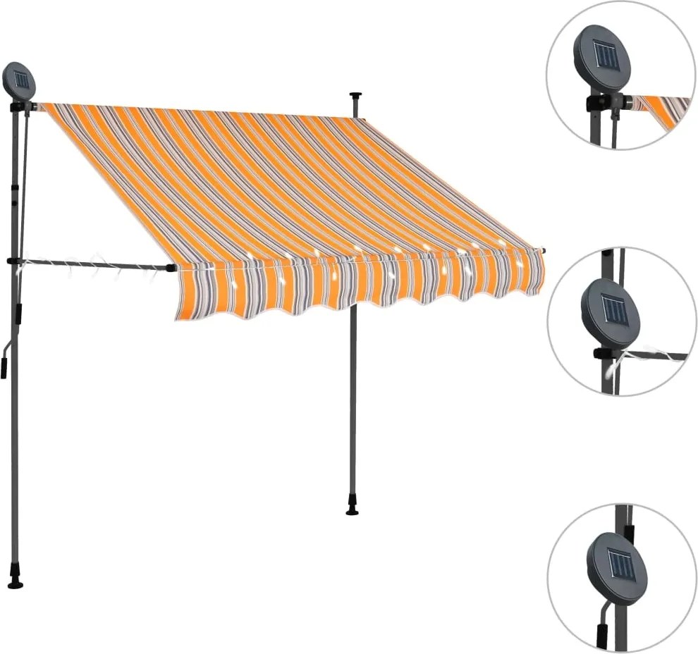 vidaXL Marketos Ručně zatahovací markýza s LED světlem 200 cm žlutomodrá