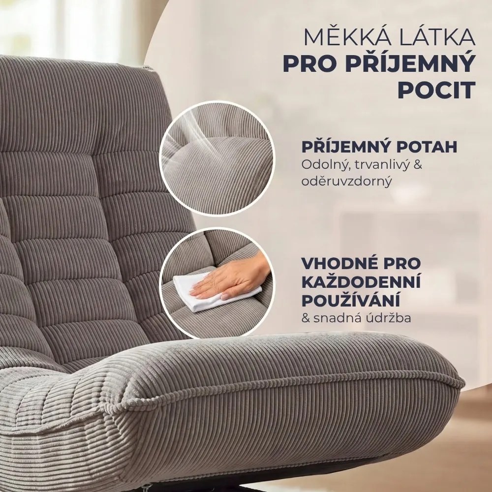 Lenoška ABERDEEN CORD, žebrovaný potah, 87×60×105 cm, šedohnědá (taupe) Casaria
