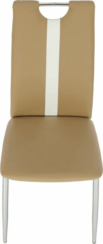 TEMPO Židle, béžová / bílá ekokůže + chrom nohy, SIGNA