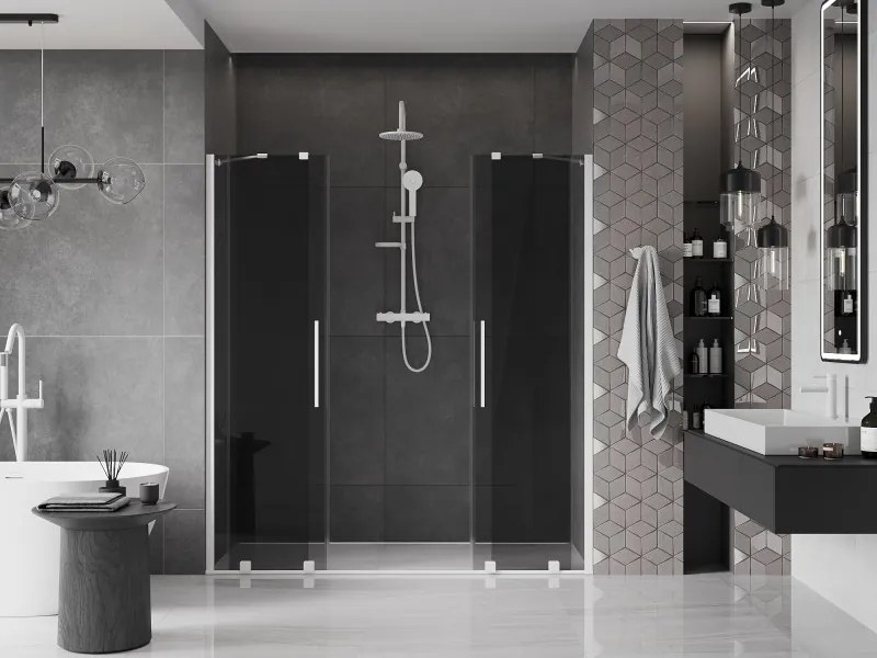Mexen Velar Duo, posuvné sprchové dveře do otvoru 200 cm, 8mm šedé sklo, bílá matná, 871-200-000-42-20