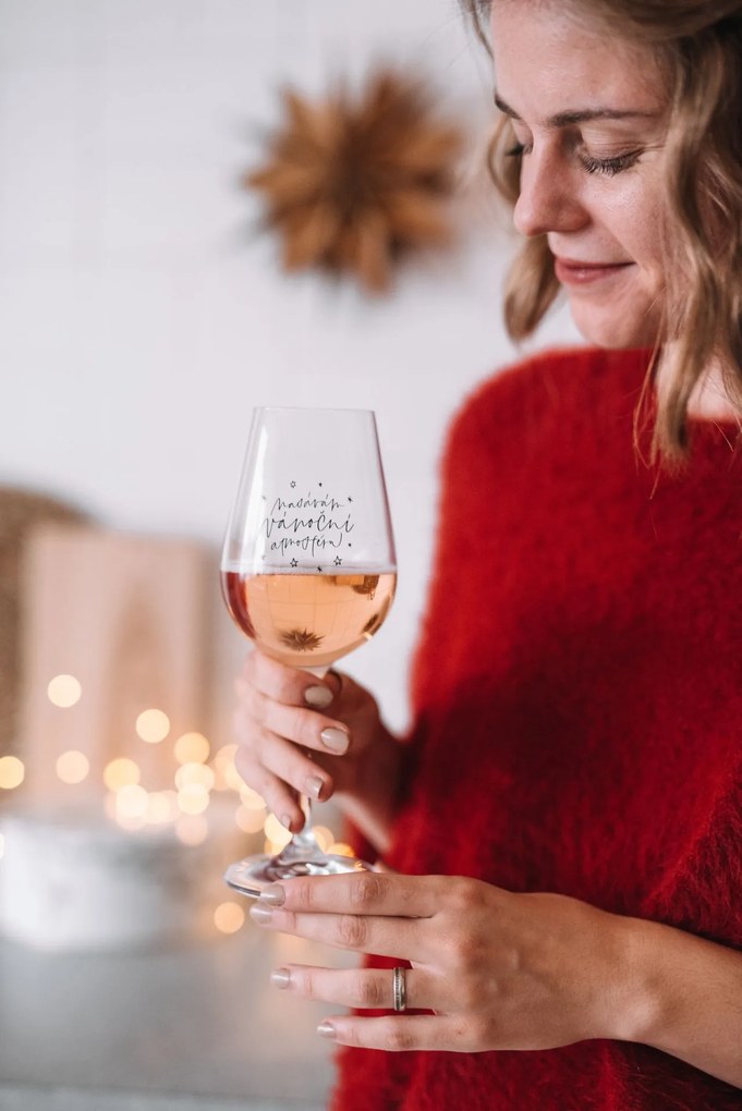 Bella Rose Sklenice na víno Nasávám vánoční atmosféru, čirá barva, sklo, 350 ml