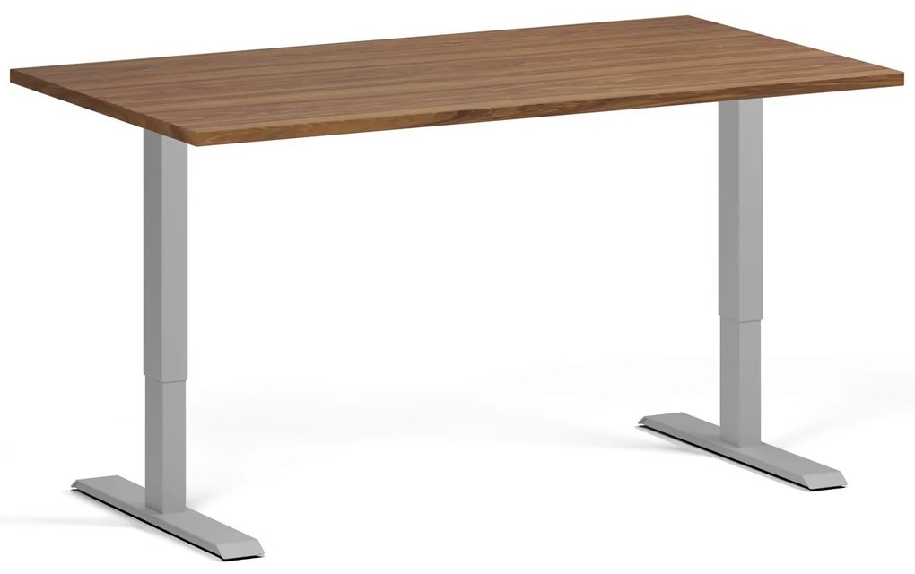 Výškově nastavitelný stůl, 140x80 cm, 1 motor, šedá podnož, ořech