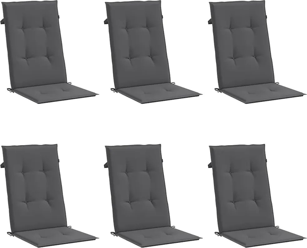Podušky na židli vysoké opěradlo 6 ks antracitové 120x50x3 cm 314104