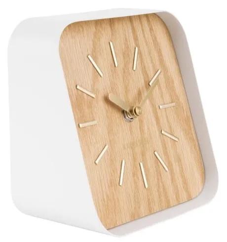 Bílé kovové stolní hodiny s dekorem dřeva Karlsson Squared