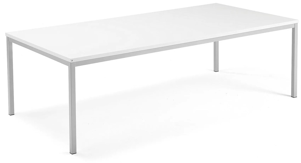 AJ Produkty Jednací stůl MODULUS, 2400x1200 mm, pevná výška, stříbrný rám, bílá