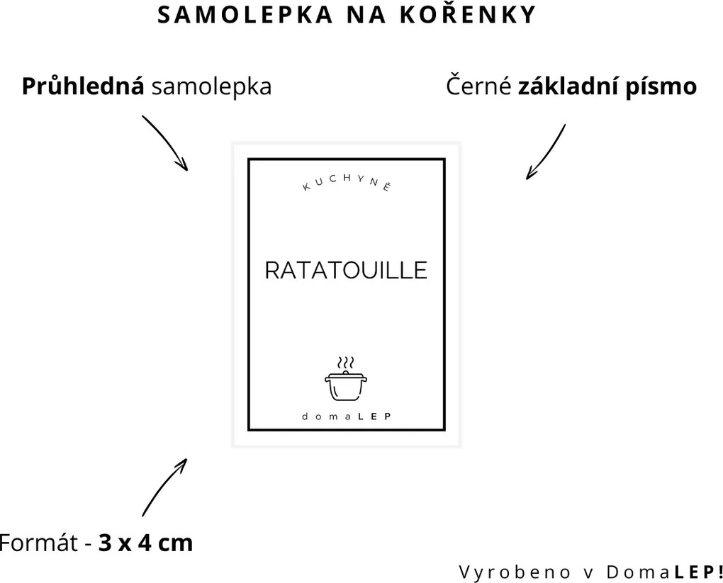 RATATOUILLE - Samolepka na kořenky 3 x 4 cm - DomaLEP varianta: PRŮHLEDNÁ - tučné písmo