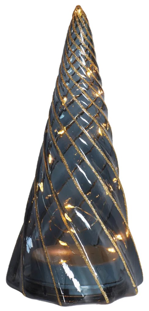 LED svítící stromeček, skleněný, 23,5 × 11,5 cm, černý