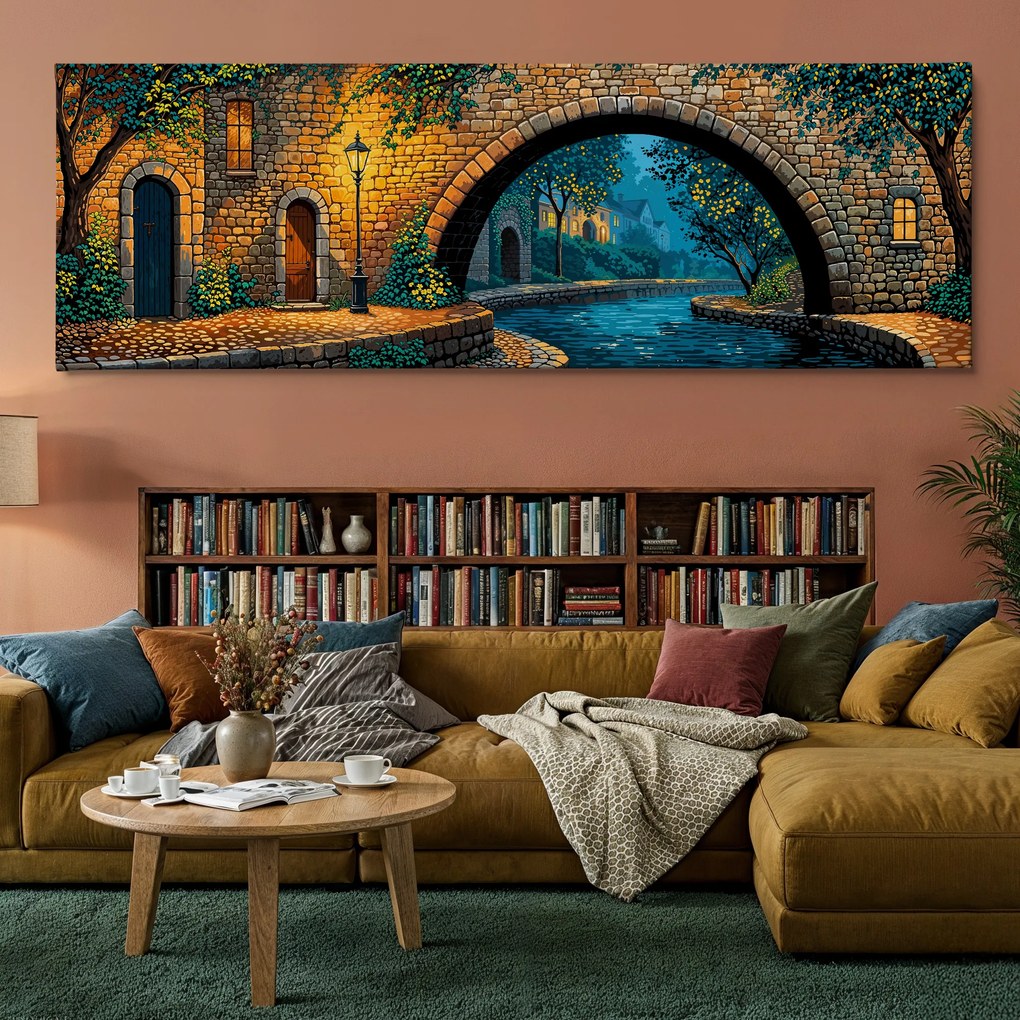 Obraz na plátně - Burgundská noc nad řekou FeelHappy.cz Velikost obrazu (šířka x výška): 210 x 70 cm