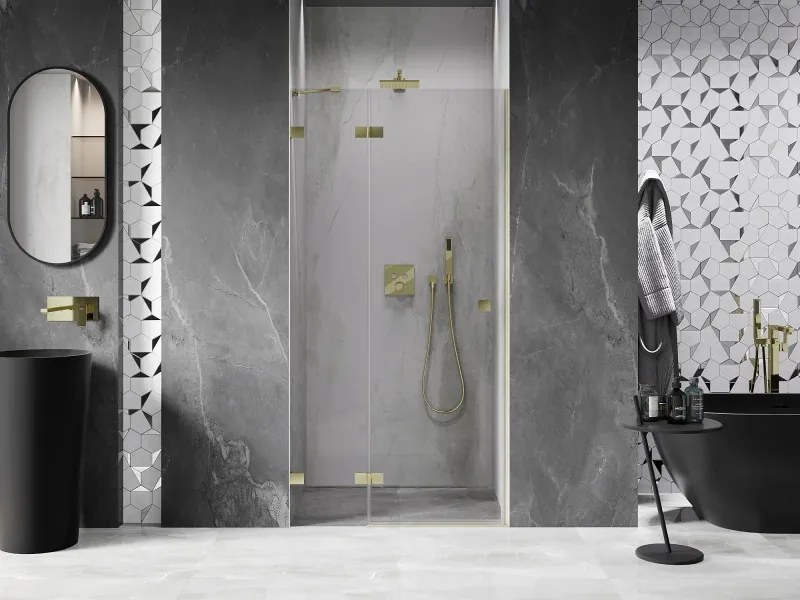 Mexen, Mexen Lunar levé výklopné sprchové dveře 70 cm, transparentní, broušené zlaté - 834-070-000-55-00-L