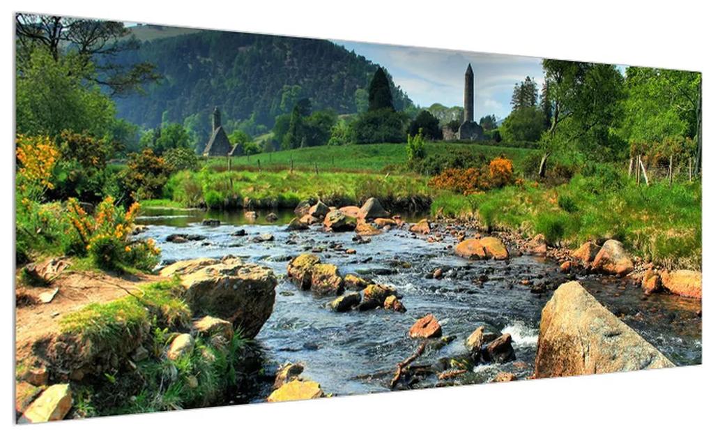 Obraz horské krajiny s řekou (100x40 cm)