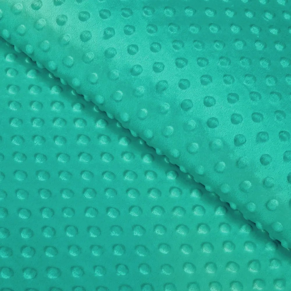 Dětská látka Minky 3D puntíky MKP-047 Tyrkysově zelená - šířka 150 cm