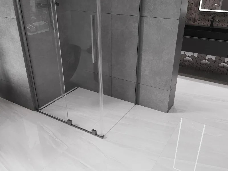Mexen Velar, sprchový kout s posuvnými dveřmi 90(dveře) x 70(stěna) cm, 8mm čiré sklo, grafitová matná, 871-090-070-01-66