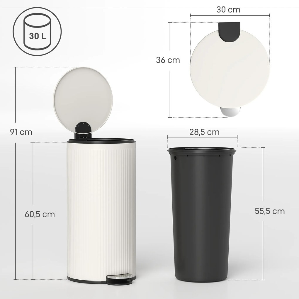 HOMCOM Koš na odpadky 30 L nášlapný s víkem Softclose a pedálem, vnitřní kovový kbelík, černý, 36 x 30 x 60,5 cm 851-063V00CW