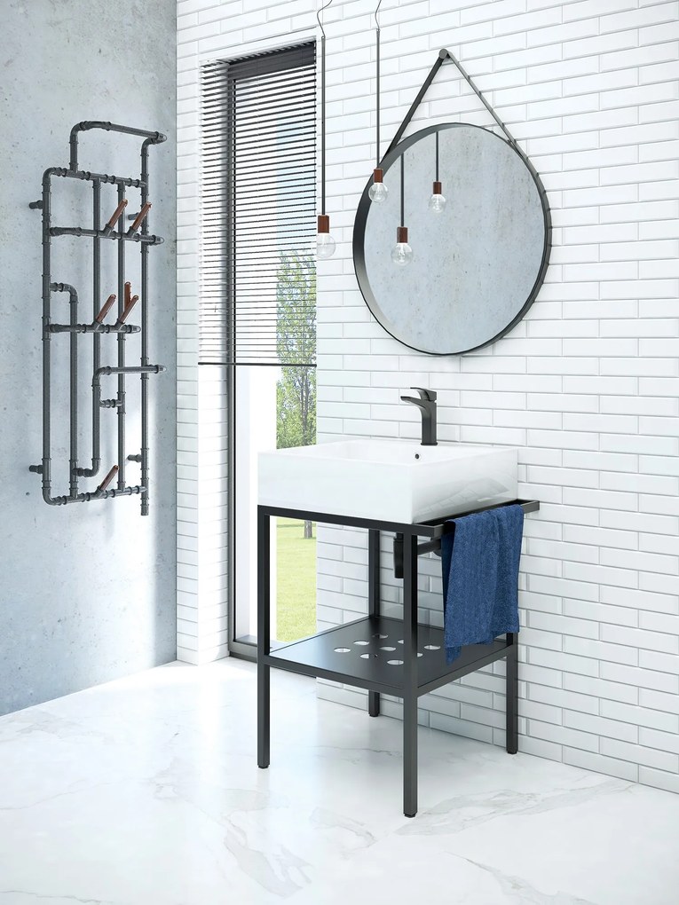 Deante Temisto, stojící koupelnová konzola s umyvadlem 565x500x700 mm, černá, bílá, CDTS6U5S