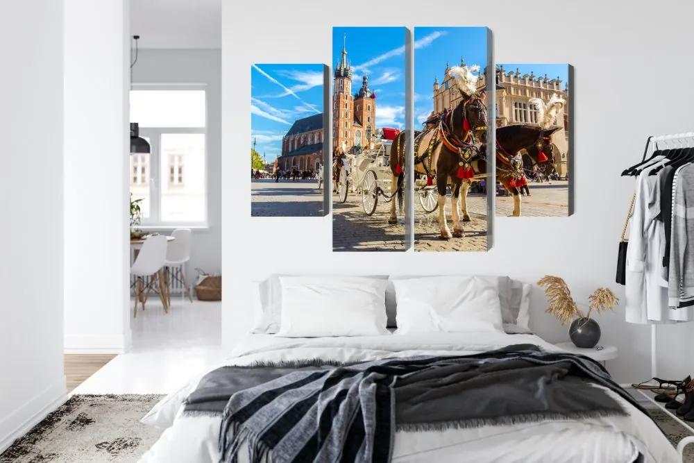 Vícedílný obraz Koňské Povozy Na Náměstí V Krakově Nedostatek Nedostatek Plátno Canvas 160x120
