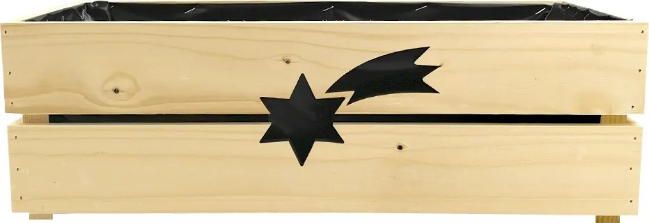 AMADEA Dřevěný vánoční truhlík s kometou přírodní, uvnitř s černou fólií, 52x21,5x17cm, český výrobek