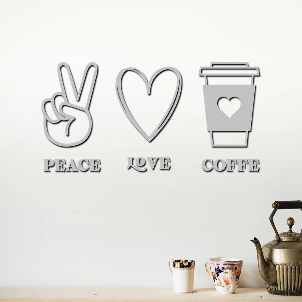 dřevo života Dřevěná dekorace na zeď Peace, love, coffee Zvolte rozměr (cm): 40x20, Zvolte barvu dekoru: Černá