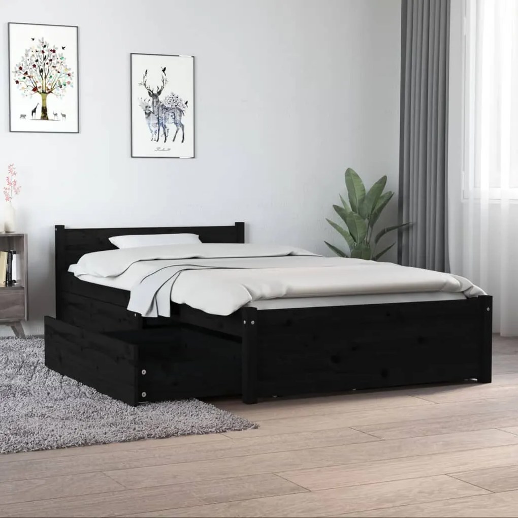 3103482 vidaXL Rám postele se zásuvkami černý 90 x 190 cm Single