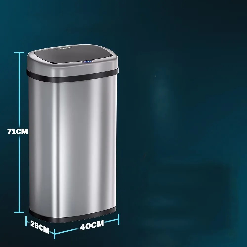 Deuba Bezdotykový hranatý odpadkový koš s USB 58 L - stříbrný