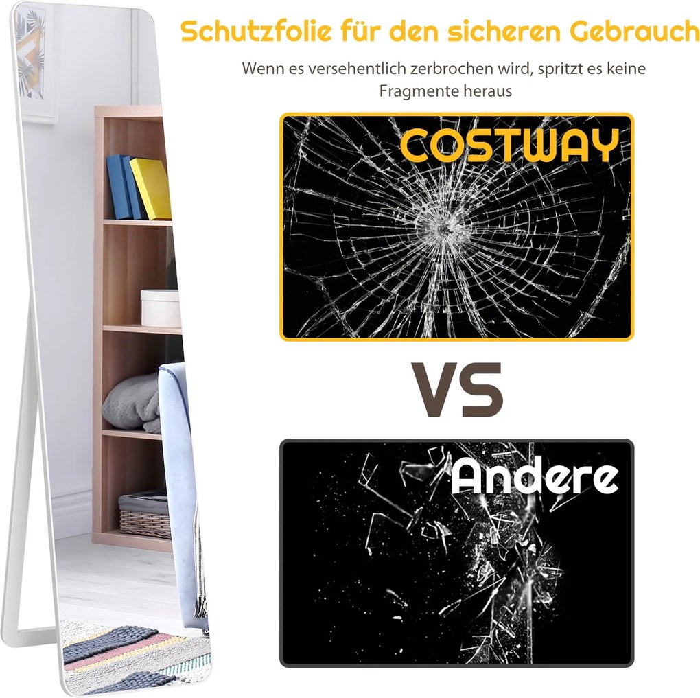 Costway 2 v 1 zrcadlo v celé délce stojící zrcadlo a nástěnné zrcadlo, bílý