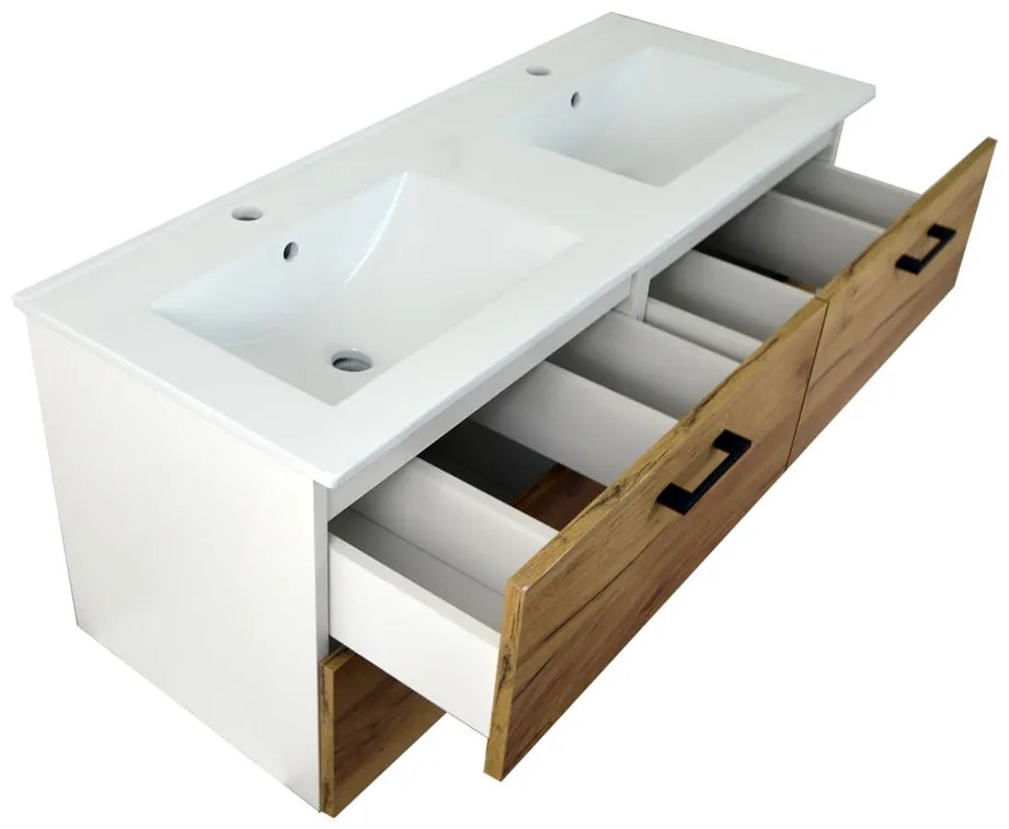 Comodo Koupelnová skříňka s keramickým umyvadlem Agria NEW W 120 - bílá/zlatý dub