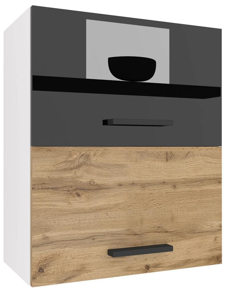 Kuchyňská skříňka Belini horní 60 cm černý lesk / dub wotan  INF SGP2-60/1/WT/BDW/0/B1